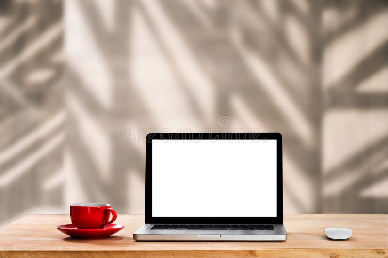 Workplace with Notebook Laptop and Coffee Cup Comfortable Work Table ...