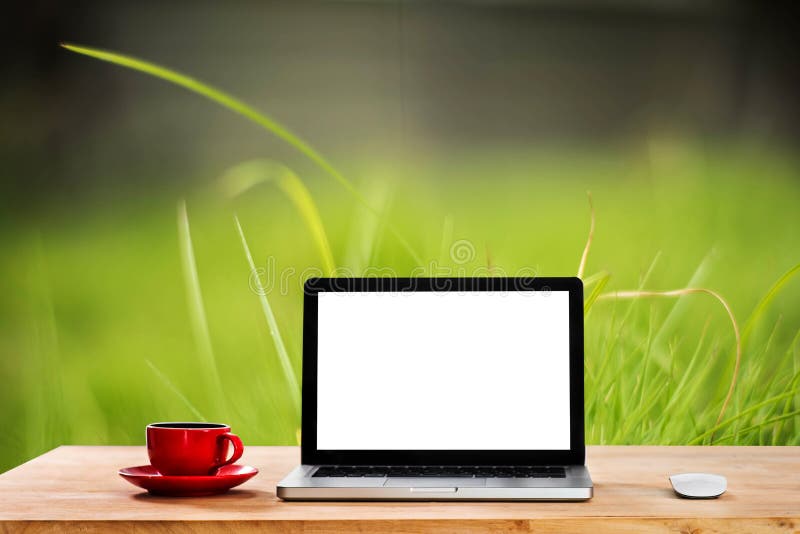 Workplace with Notebook Laptop and Coffee Cup Comfortable Work Table ...