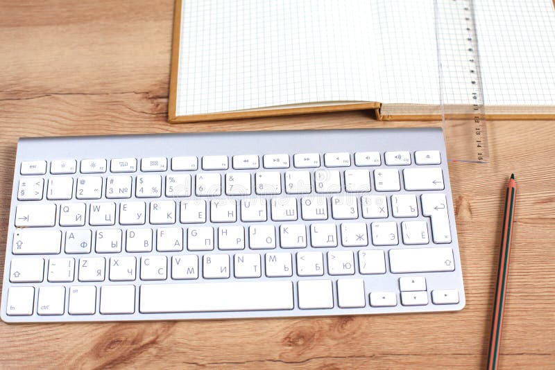Workplace with Notebook Laptop Comfortable Work Table in Office Windows ...