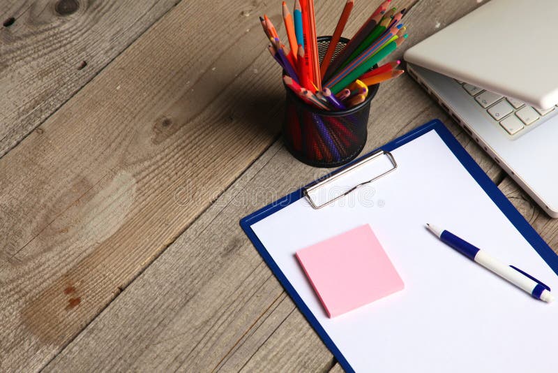 Workplace with Notebook Laptop Comfortable Work Table in Office Windows ...