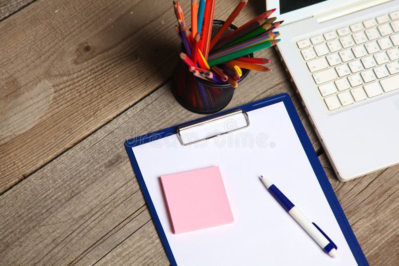 Workplace with Notebook Laptop Comfortable Work Table in Office Windows ...