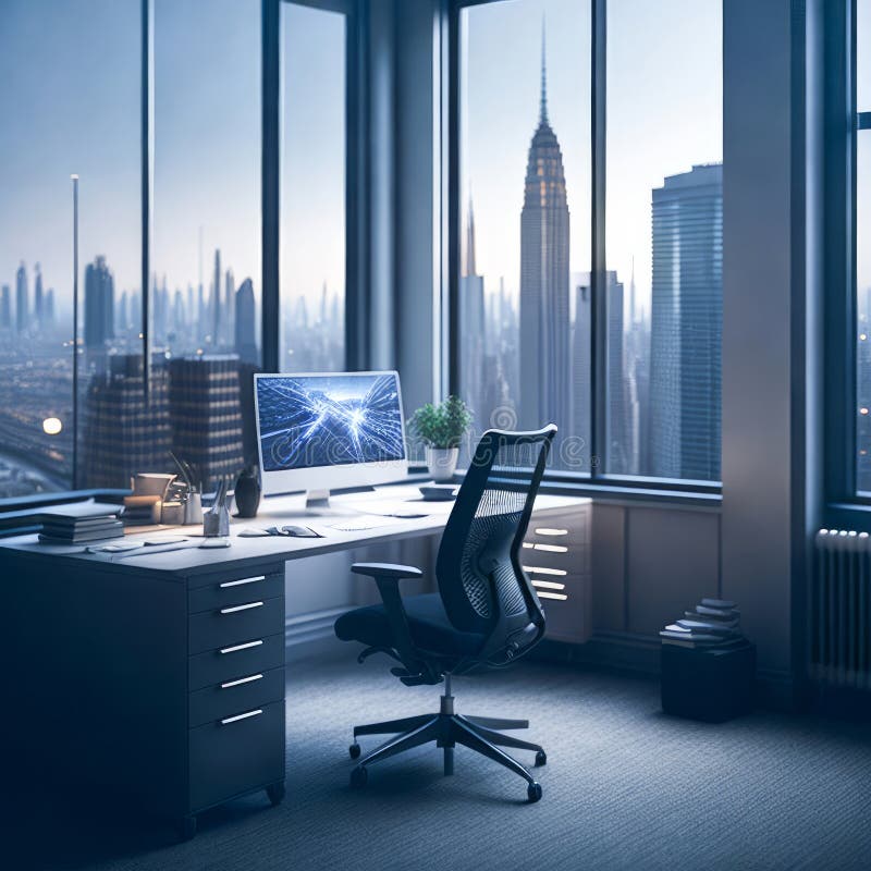 Workplace with Notebook Laptop Comfortable Work Table in Office Windows ...