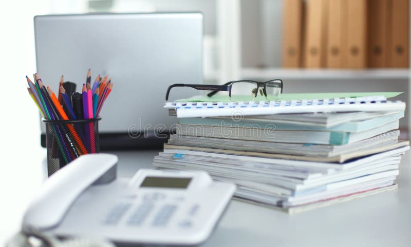 Workplace with Notebook Laptop Comfortable Work Table in Office Windows ...
