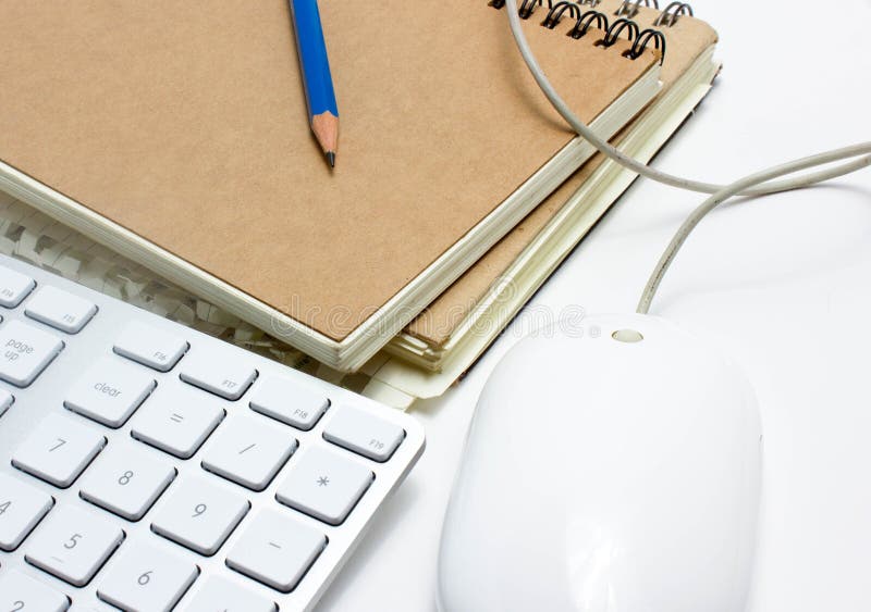Workplace with Notepad and Keyboard, Mouse Stock Photo - Image of ...