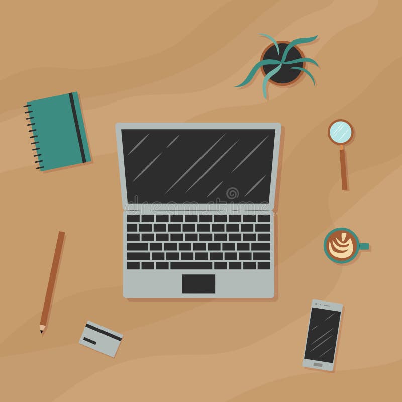 Workplace. Top View. Isolated Objects. Vector Cartoon Illustration ...