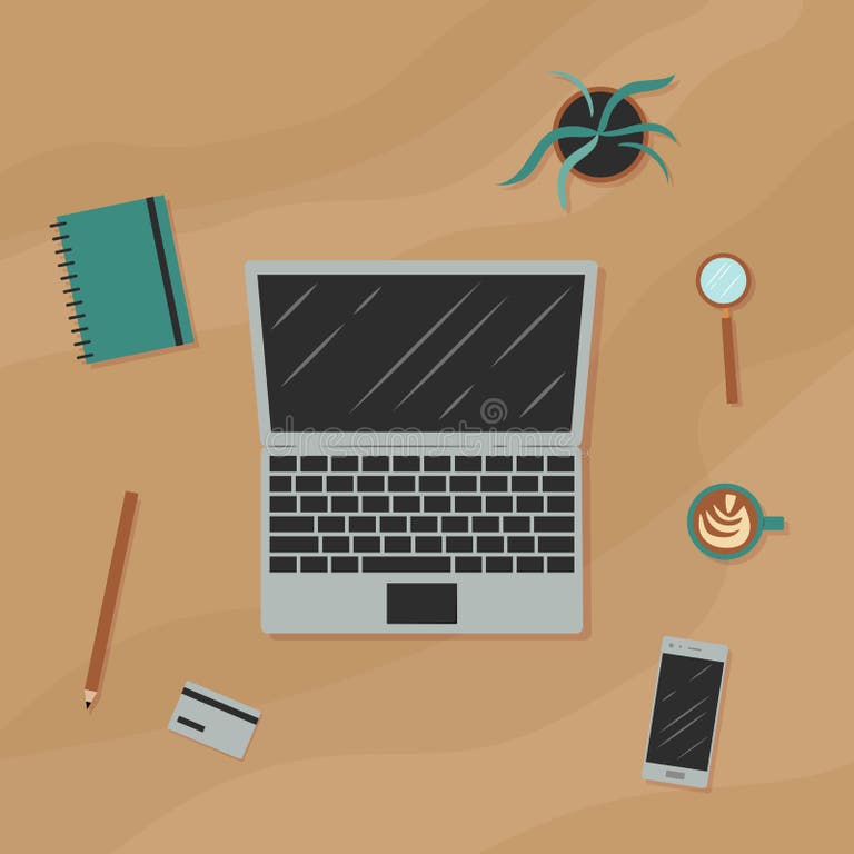 Workplace. Top View. Isolated Objects. Vector Cartoon Illustration ...