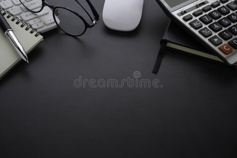 Workplace Office with Dark Grey Desk. Close-up View from Above of ...
