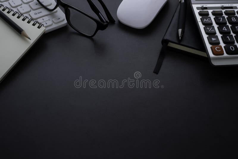 Workplace Office with Dark Grey Desk. Close-up View from Above of ...