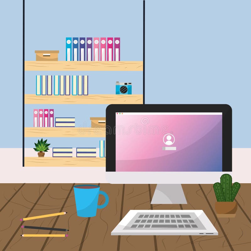 Workplace and Office Design Stock Vector - Illustration of computer ...