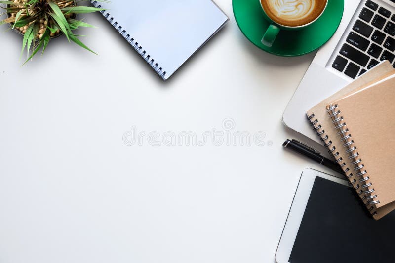 Workplace in Office with Desk. Top View from Above of Laptop with ...