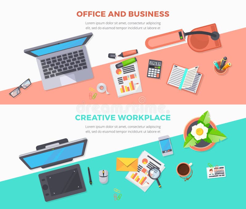 Workplace Office Horizontal Banners Stock Vector - Illustration of ...
