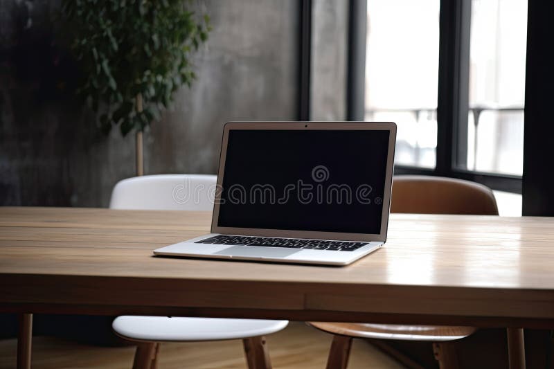 Workplace in Office Interior with Laptop, Screen Mockup. Generative Ai ...