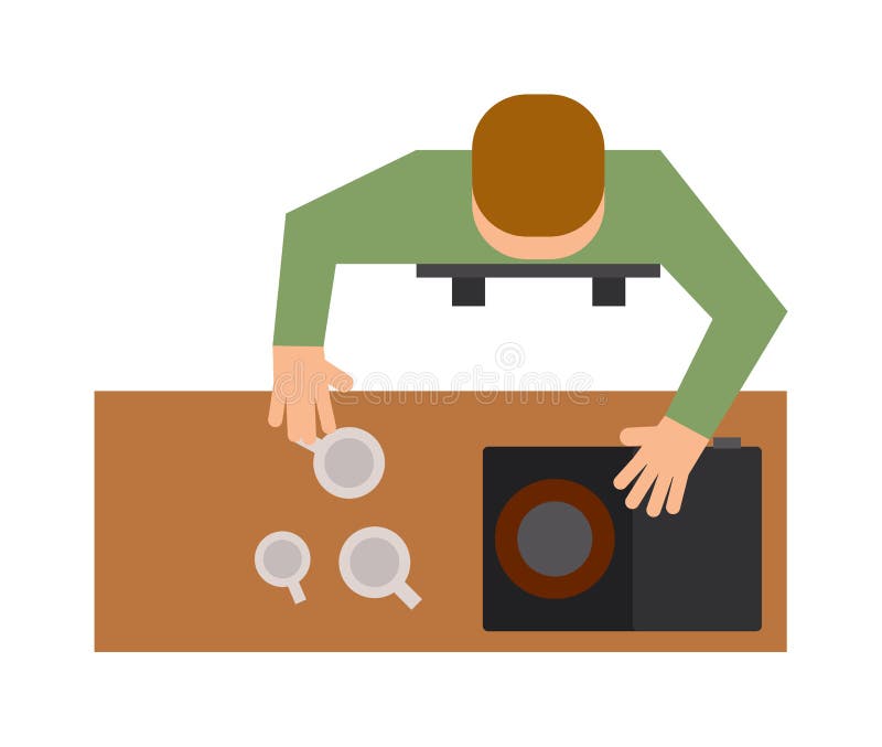 Workplace Office with Man Top View Flat Vector Illustration. Stock ...
