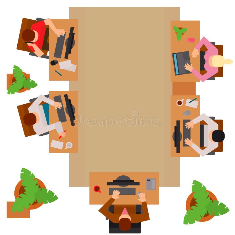 Workplace Office with Man Top View Flat Vector Illustration. Stock ...