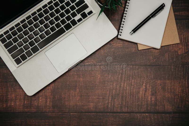 Workplace in Office with Purple Desk. Top View from Above of Keyboard ...