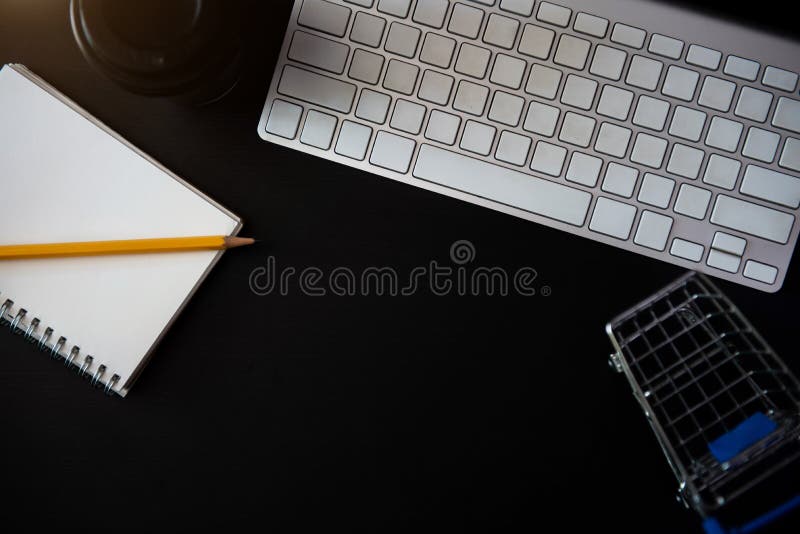 Workplace in Office with Purple Desk. Top View from Above of Keyboard ...