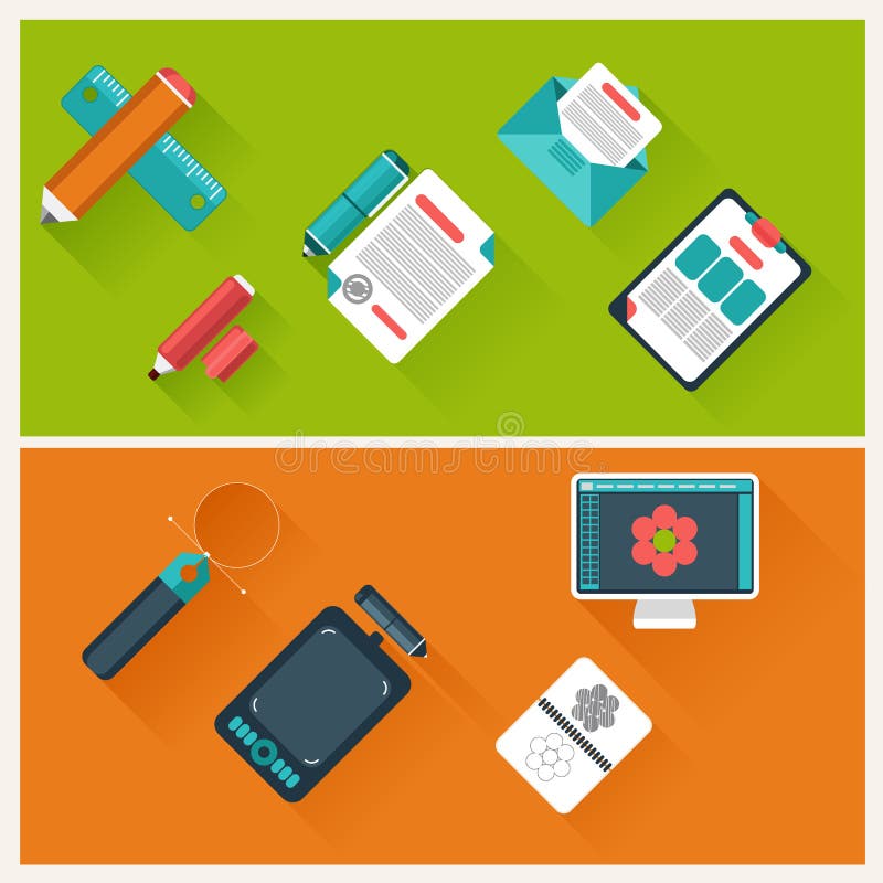 Workplace with Office Supplies, Digital Devices Stock Vector ...