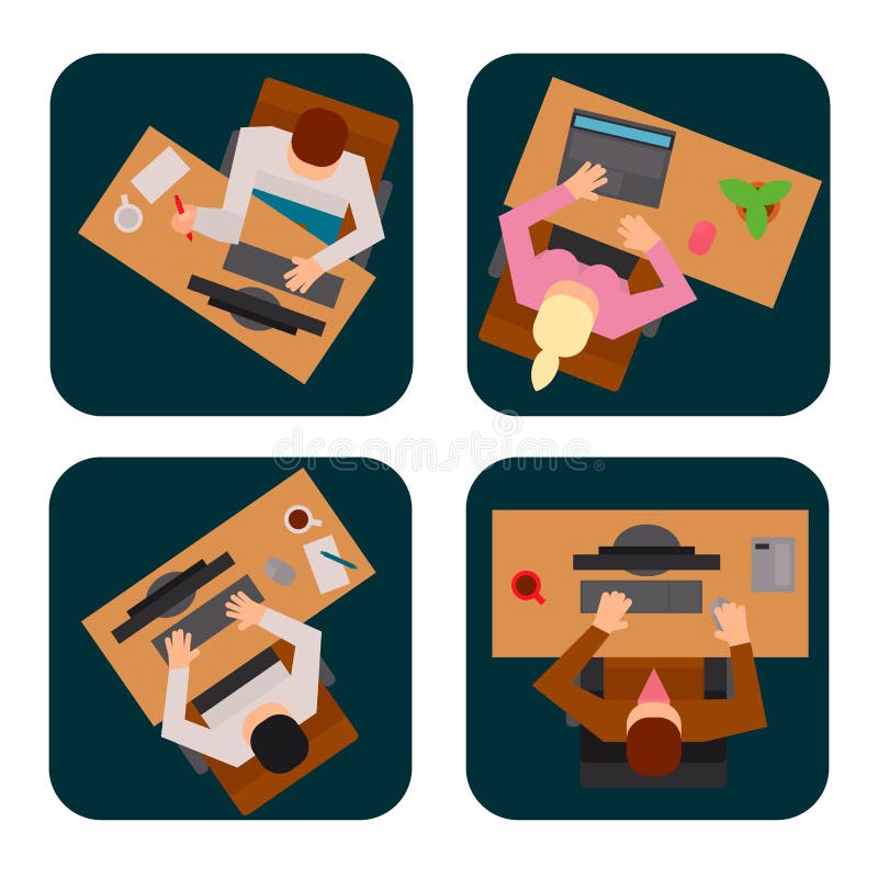 Workplace Office Tables Vector Business People Team Work Process Office ...