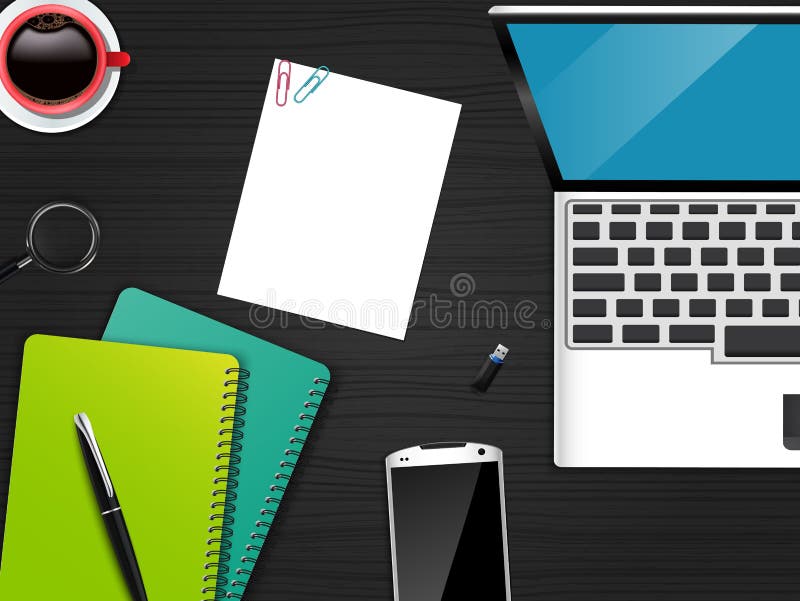 Workplace Office Top View Background Stock Vector - Illustration of ...
