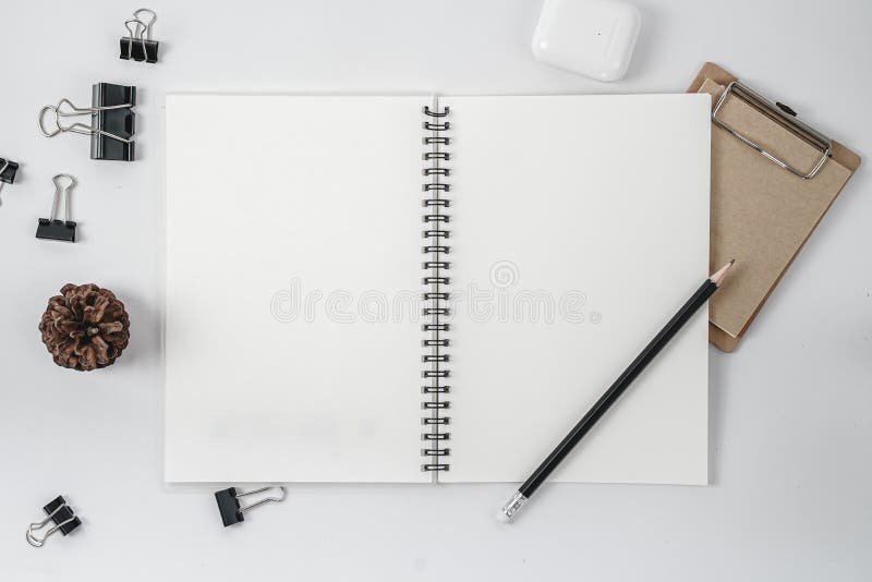 Workplace in Office with White Desk. Top View from Above of Keyboard ...