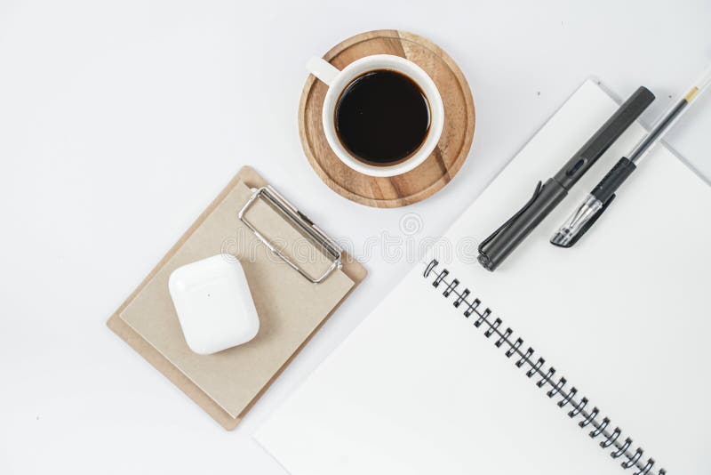 Workplace in Office with White Desk. Top View from Above of Keyboard ...