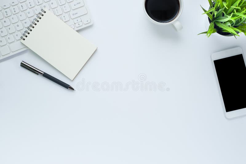 Workplace in the Office with a White Desk. Top View from Above of ...