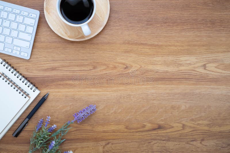 Workplace in Office with White Desk. Top View from Above of Keyboard ...