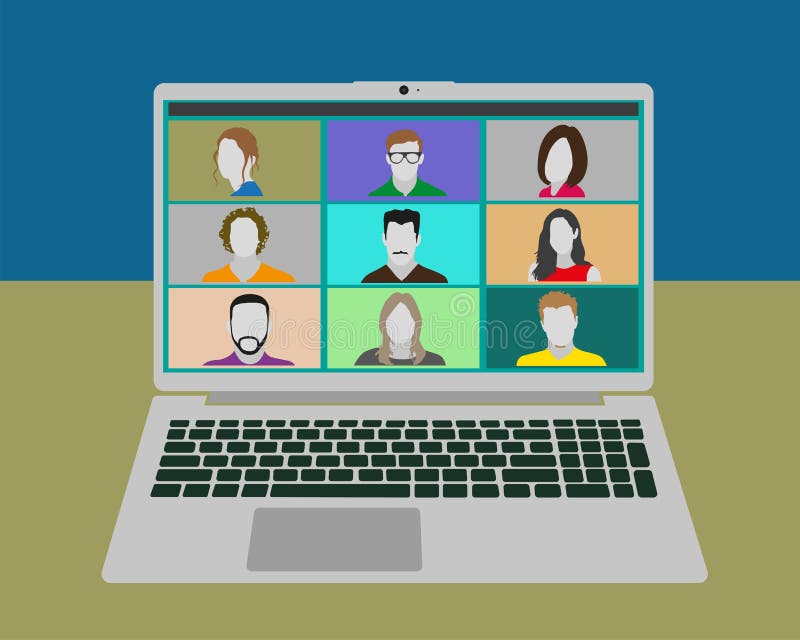 Workplace for Online Meetings Via Teleconference. Display a Web Video ...