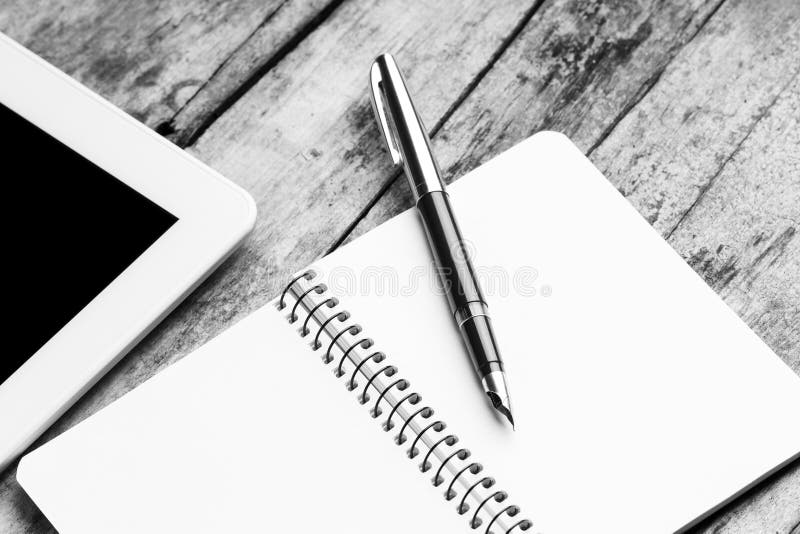 Workplace with Opened Notebook and Fountain Pen Stock Photo - Image of ...