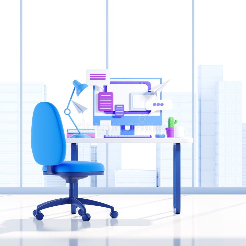 Workplace with Pc Computer and Panoramic Window, Seo and Analytics ...