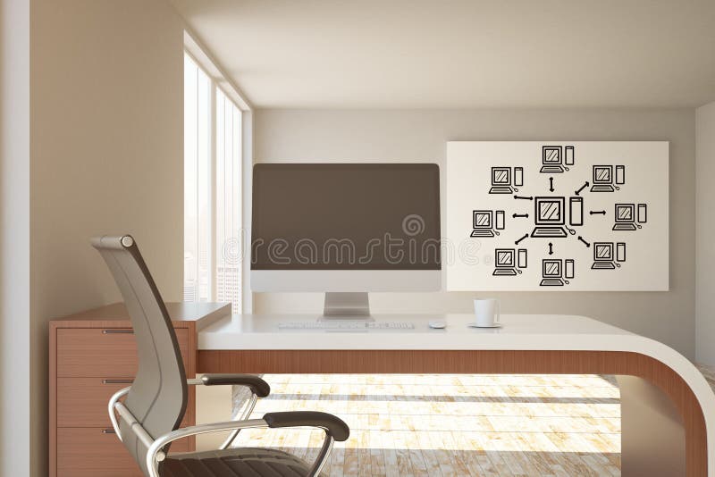 Workplace With Pc And Computing Sketch Stock Illustration ...