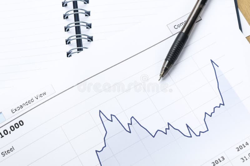 Workplace with Pen, Notebook, Financial Report Stock Photo - Image of ...