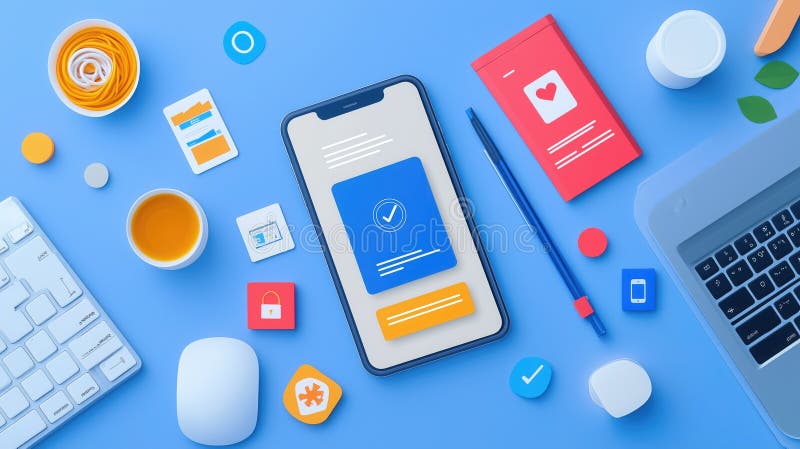Workplace with Phone with Empty Screen, Top View, Top View of a Mobile ...