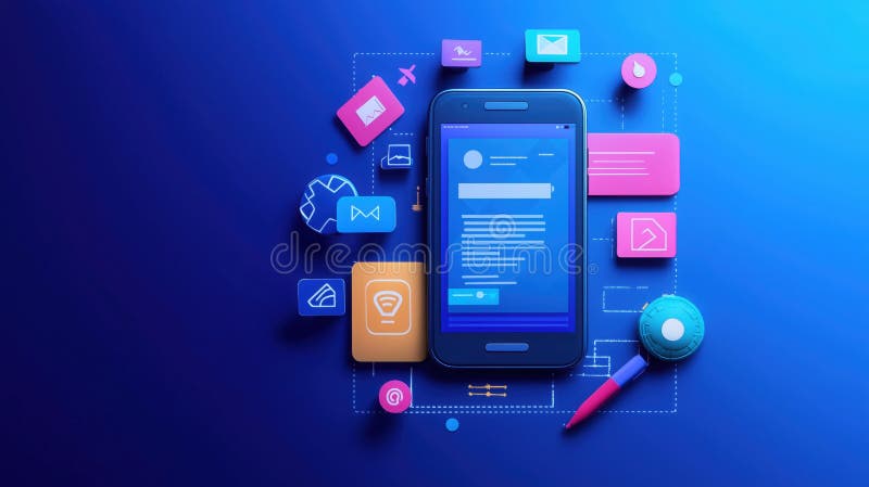 Workplace with Phone with Empty Screen, Top View, Top View of a Mobile ...