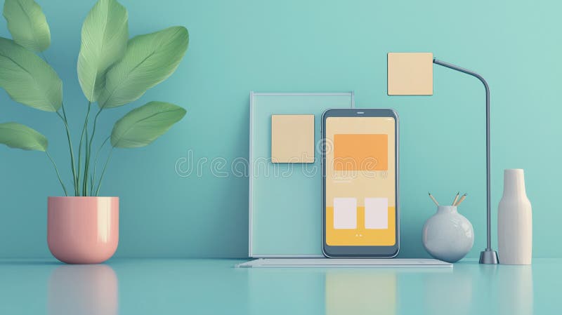 Workplace with Phone with Empty Screen, Top View, Top View of a Mobile ...