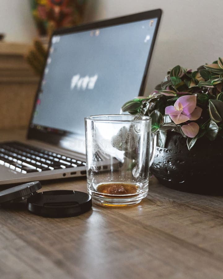 Workplace Coffe and Computer Stock Photo - Image of knife, tuna: 148366266