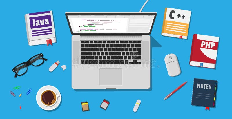 Workplace of Programmer or Coder. Stock Vector - Illustration of ...