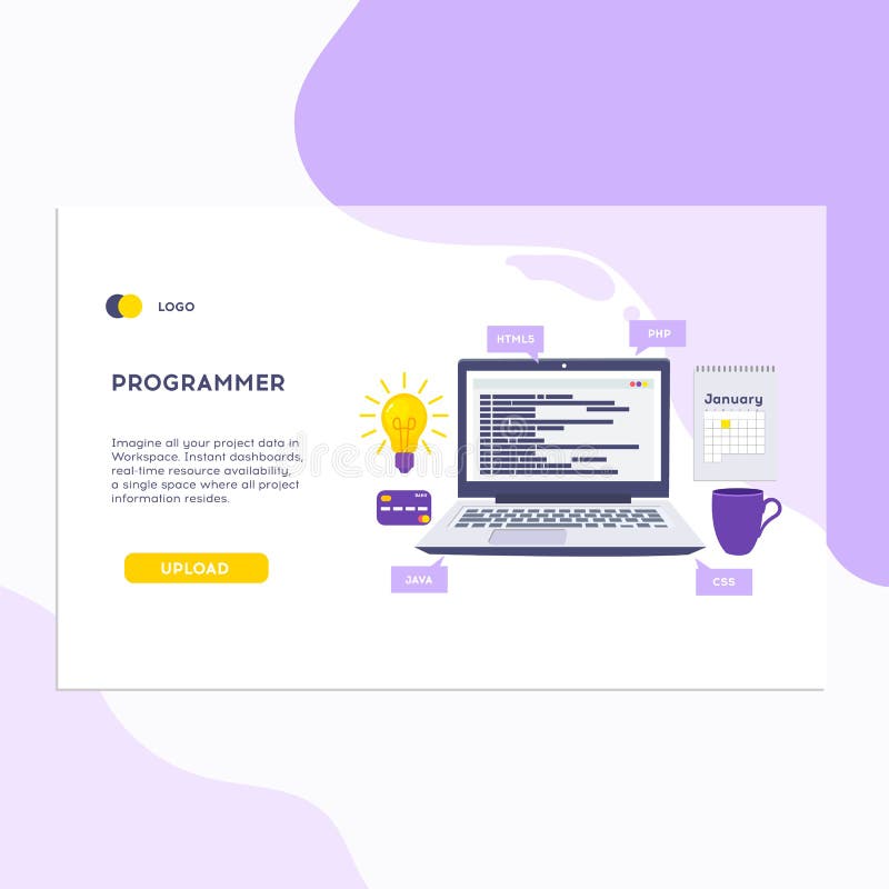 Workplace Of Programmer Or Coder Vector Illustration Programmer Coding A New Project Using