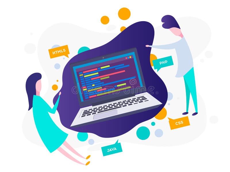 Workplace Of Programmer Or Coder Vector Illustration Programmer Coding A New Project Using