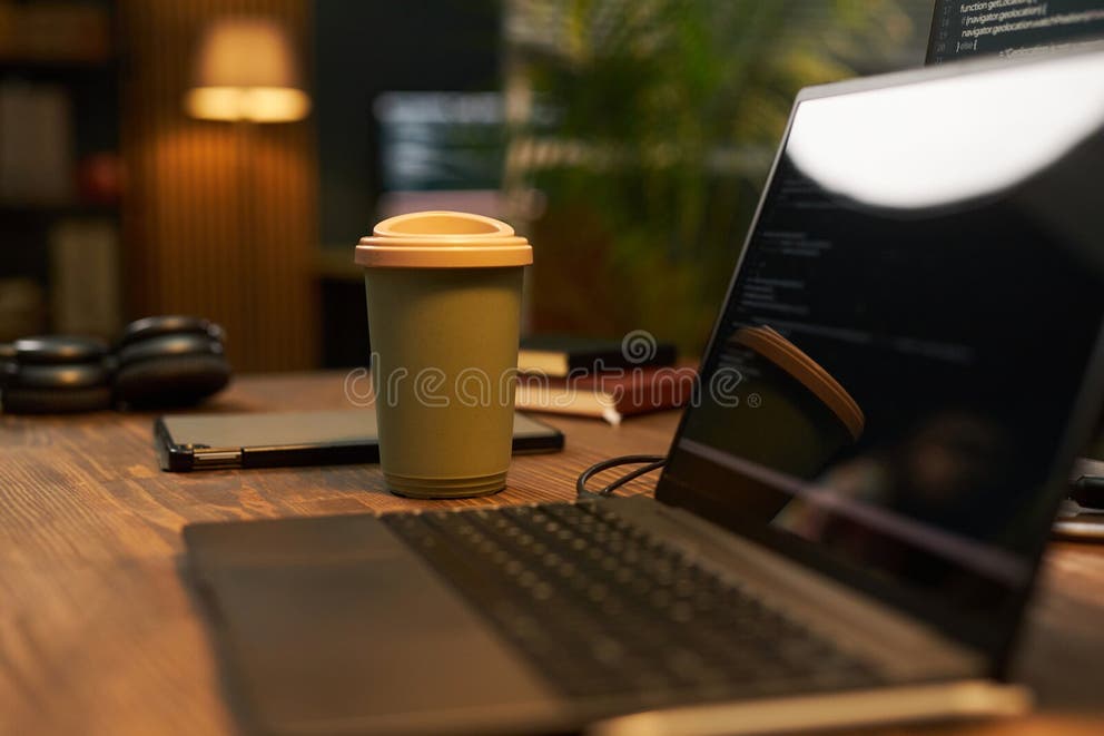 Workplace of Programmer with Laptop Stock Image - Image of indoor ...