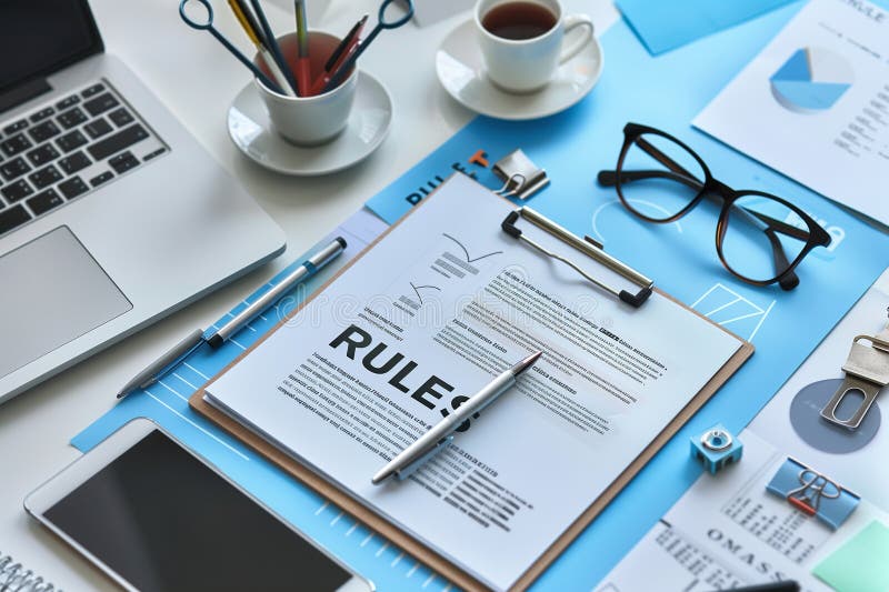 Workplace Rules and Regulations on a Clipboard with a Silver Pen Stock ...