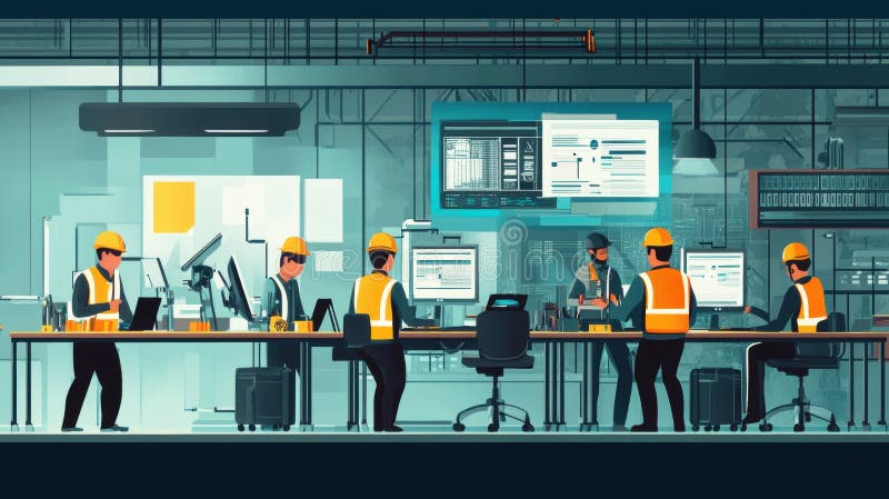 Workplace Scene with Engineers Collaborating in a Modern Office ...