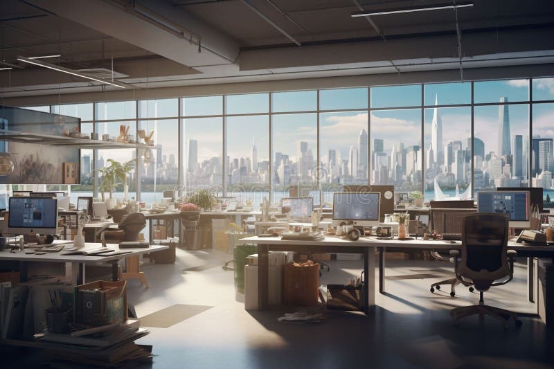 Workplace Scenes Illustrating the Stock Illustration - Illustration of ...