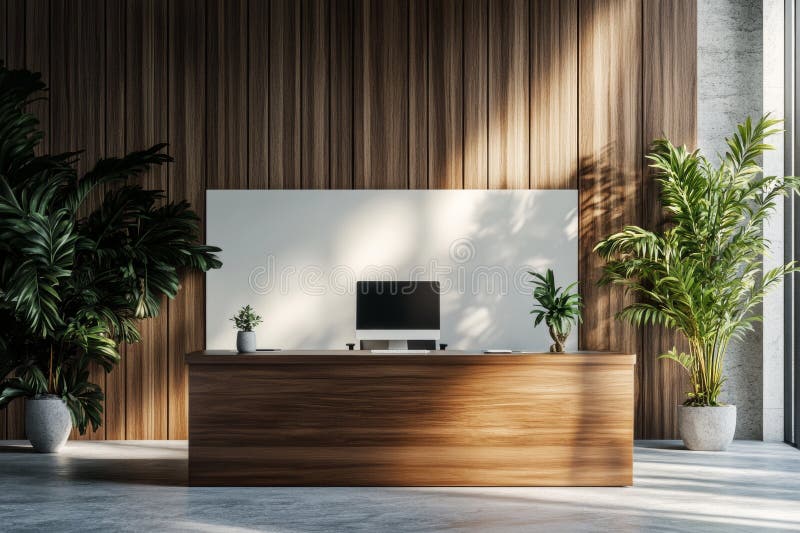 Workplace Setup with a Table and Computer on a Parquet Floor. Mockup ...