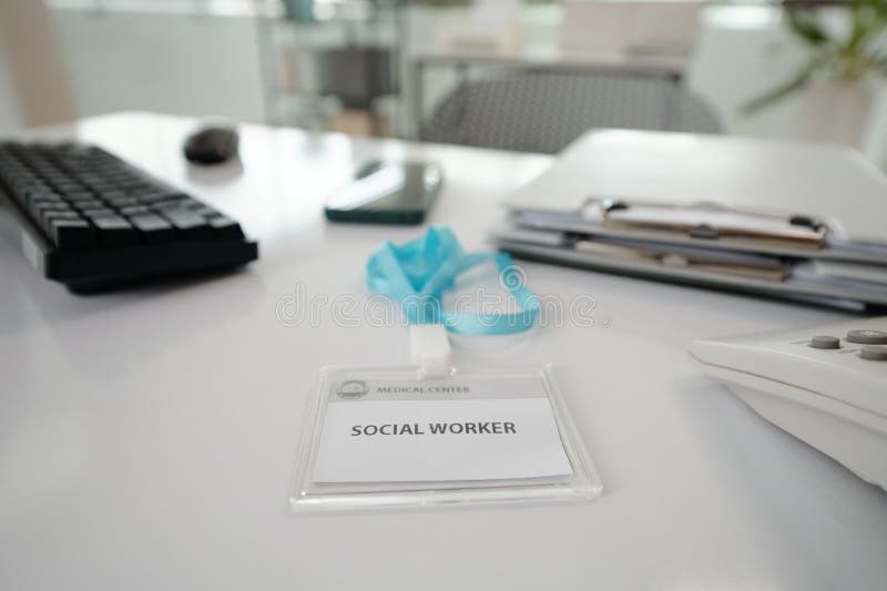 Workplace of Social Worker in Office Stock Photo - Image of name ...