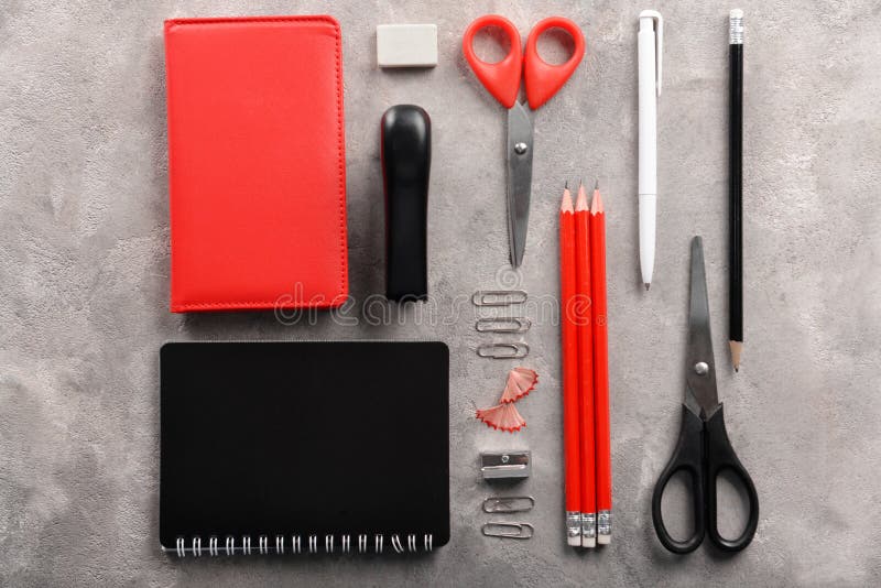 Workplace with Stationery on Table. Top View Stock Photo - Image of ...