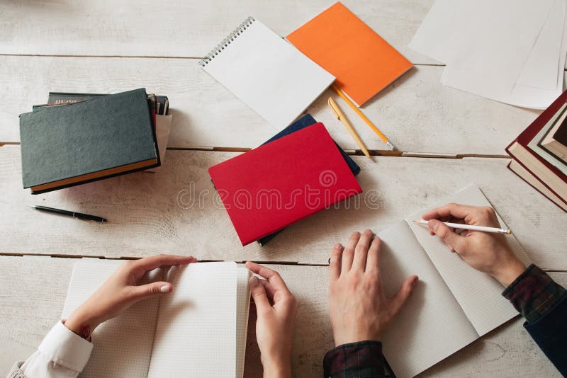 Workplace of Studying Pupils with Supplies Stock Image - Image of ...