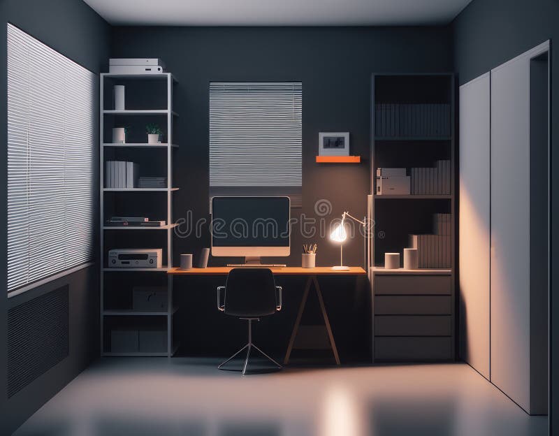 Workplace, Table with Computer. AI Generative Stock Illustration ...