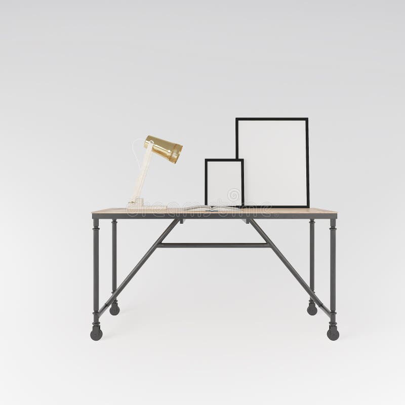 Workplace with Table and Desk Lamp. Front View Stock Illustration ...