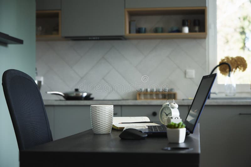 Home Office Workplace at the Kitchen, Remote Work Stock Photo - Image ...